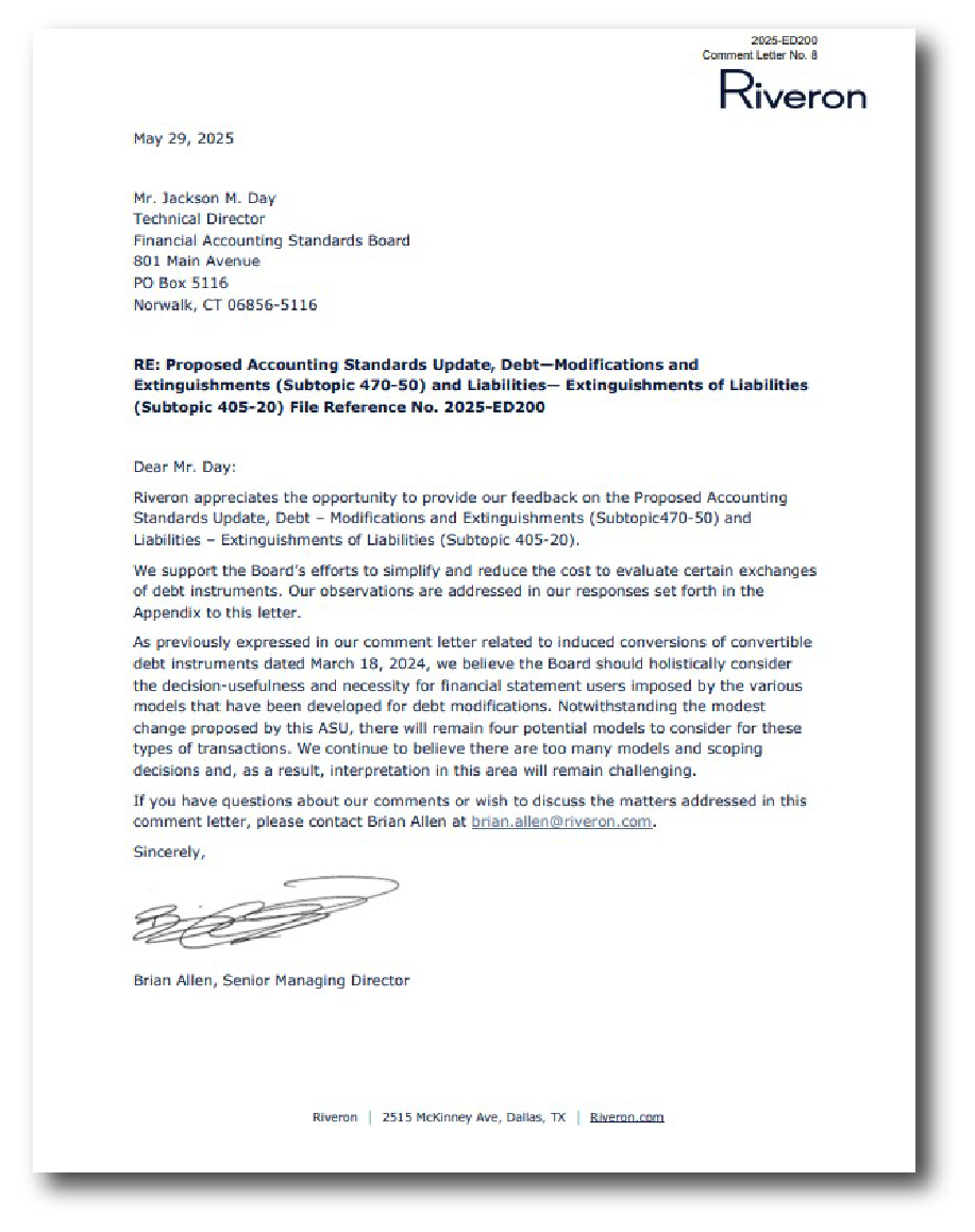 Comment Letter on FASB Proposed Accounting Subtopics- Riveron